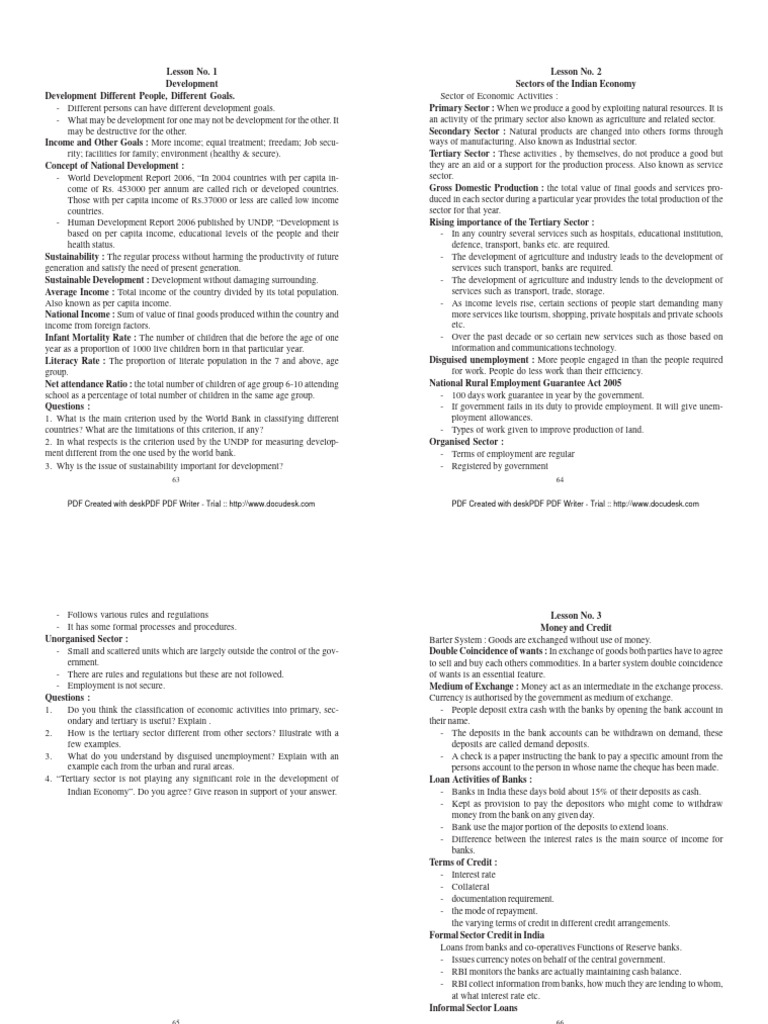 Understanding Economic Development NCERT 10 Notes | PDF | Money | Banks