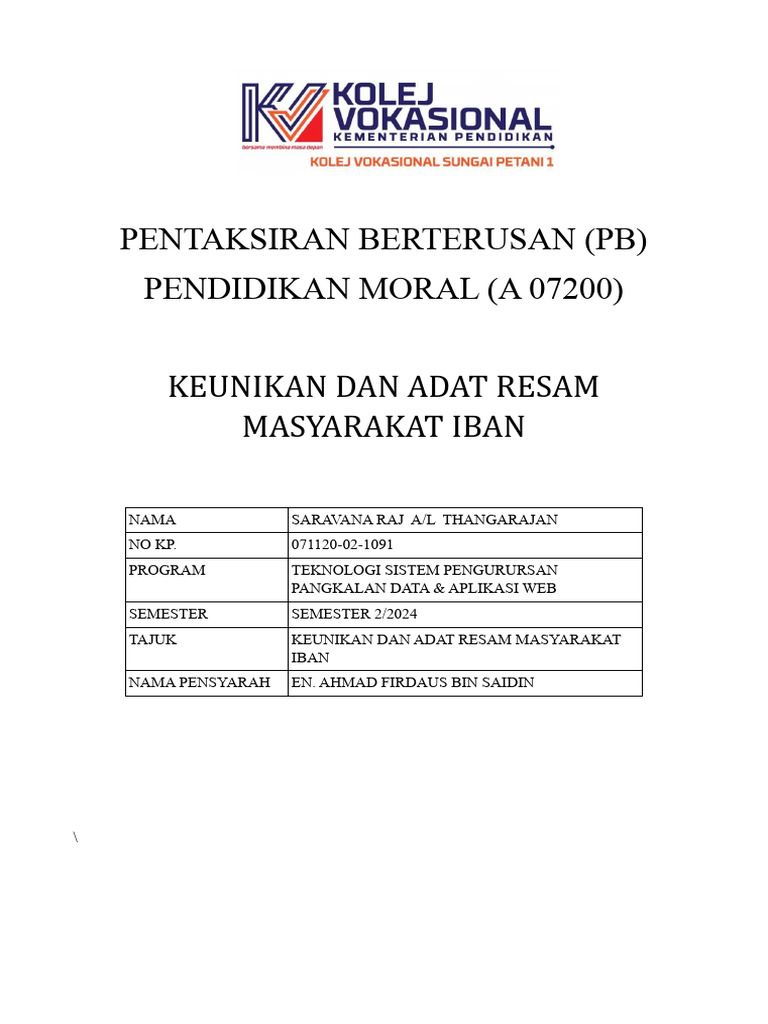 Keunikan Adat Resam Masyarakat Iban | PDF | Perjalanan | Kajian Bahasa ...