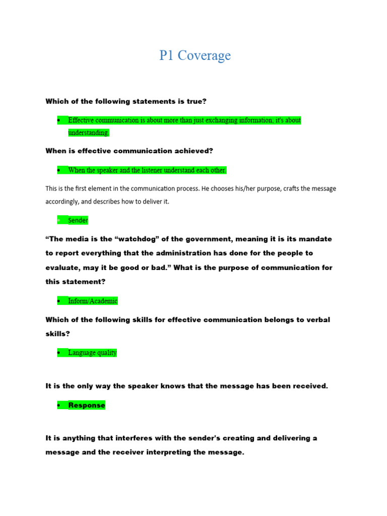 P1 Coverage | PDF | Communication | Narration