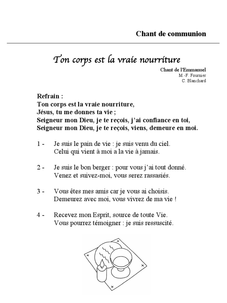 Chant de communion : Ton corps, vraie nourriture | PDF