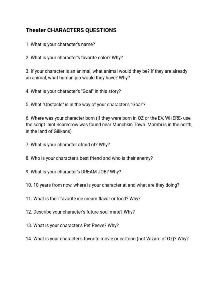 Character Development Questions for Theater | PDF