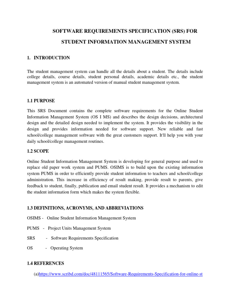 SRS For Student Information Management System | PDF | User (Computing ...