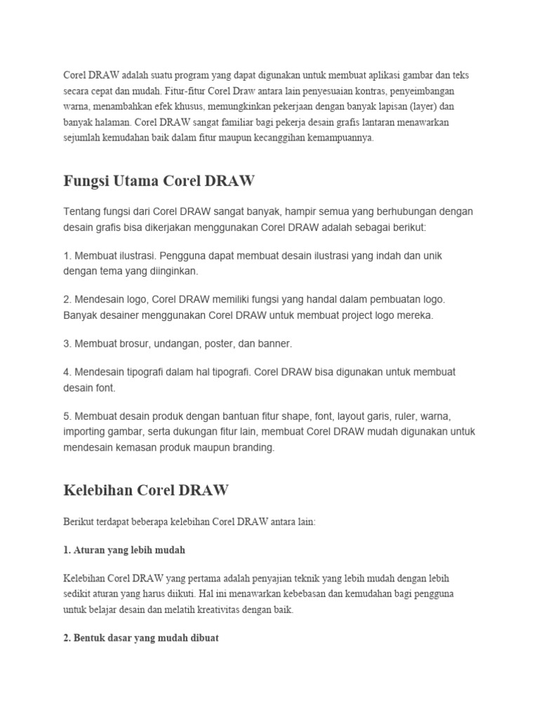 Pengertian Dan Fungsi Aplikasi Corel Draw | PDF