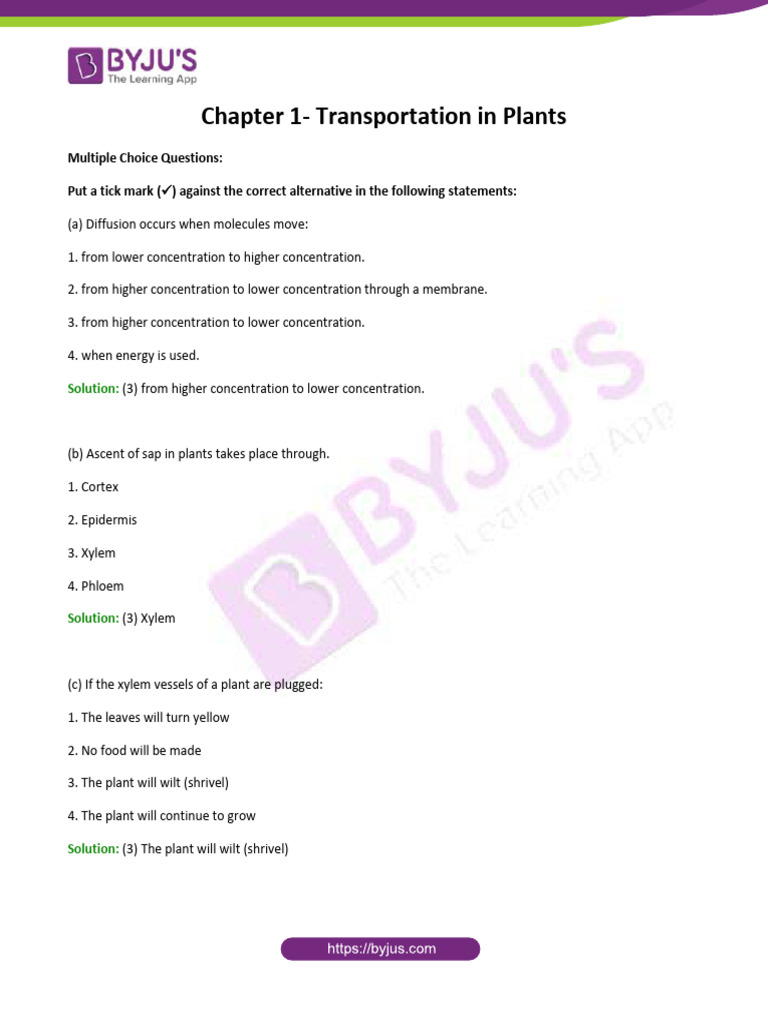 ICSE Class 8 Biology Selina Solution Chapter 1 Transportation in Plants ...