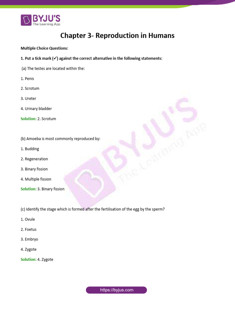 ICSE Class 8 Biology Selina Solution Chapter 3 Reproduction in Humans | PDF