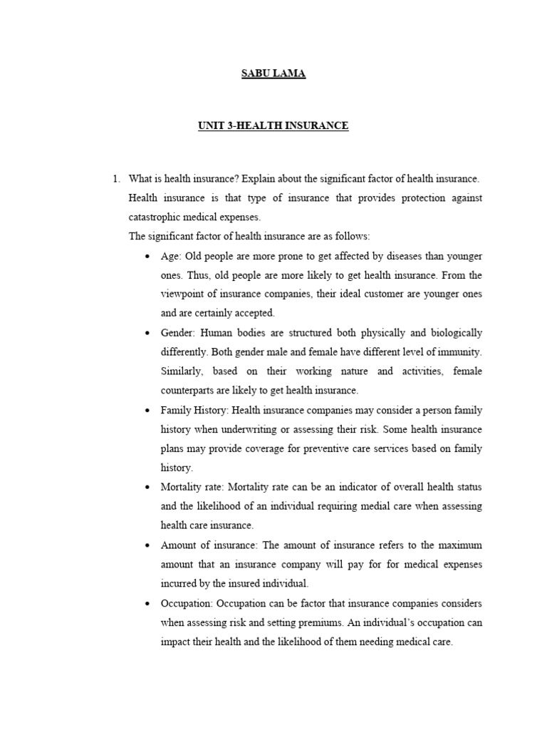 UNIT 3-Health Insurance | PDF | Insurance | Preventive Healthcare