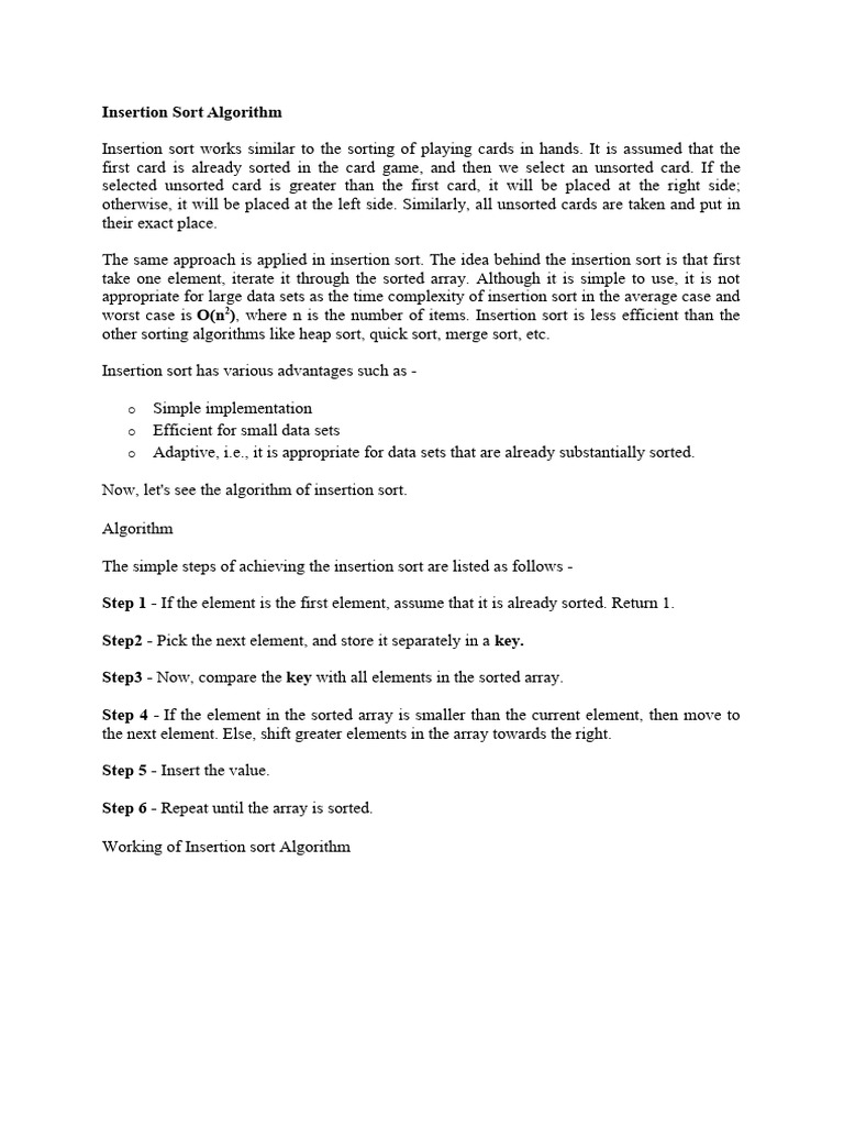 Insertion Sort Algorithm | Download Free PDF | Computer Science | Computing Insertion Sort Algorithm | Download Free PDF | Computer Science | Computing
