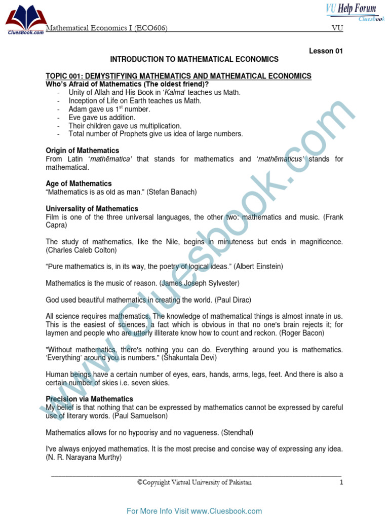 ECO606 Handouts PDF | PDF | Mathematics | Cartesian Coordinate System