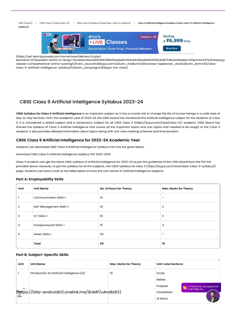 Cbse Class 9 Ai Syllabus 2023 24 Pdf Artificial Intelligence