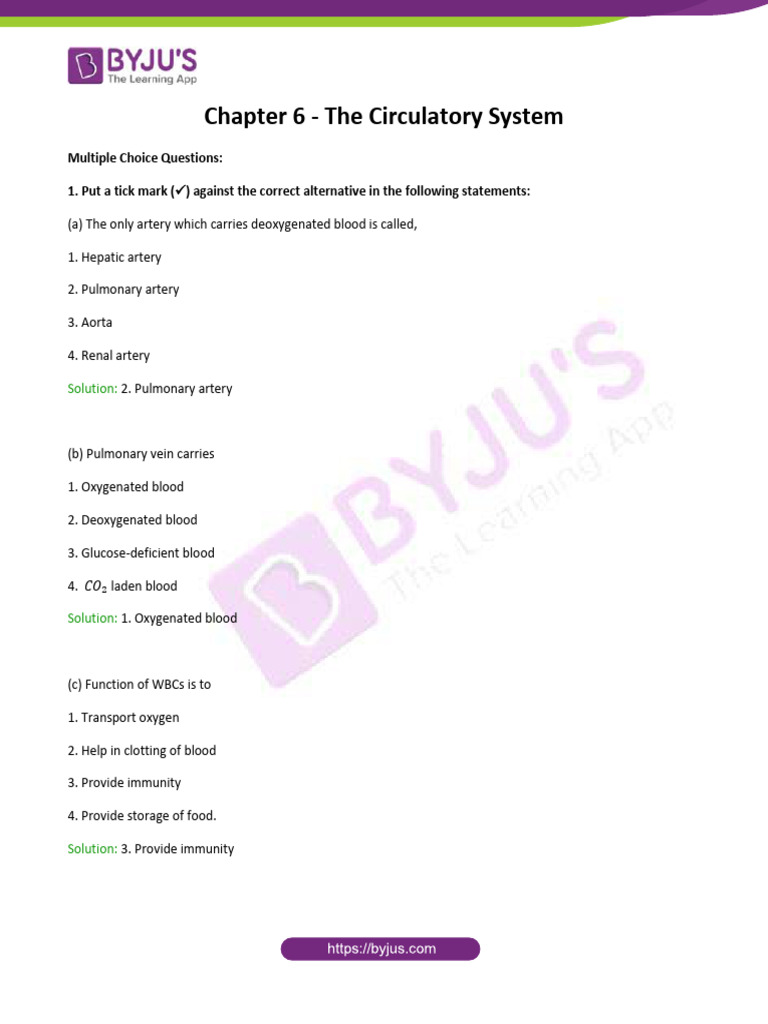 ICSE Class 8 Biology Selina Solution Chapter 6 The Circulatory System | Download Free PDF | Vein ...