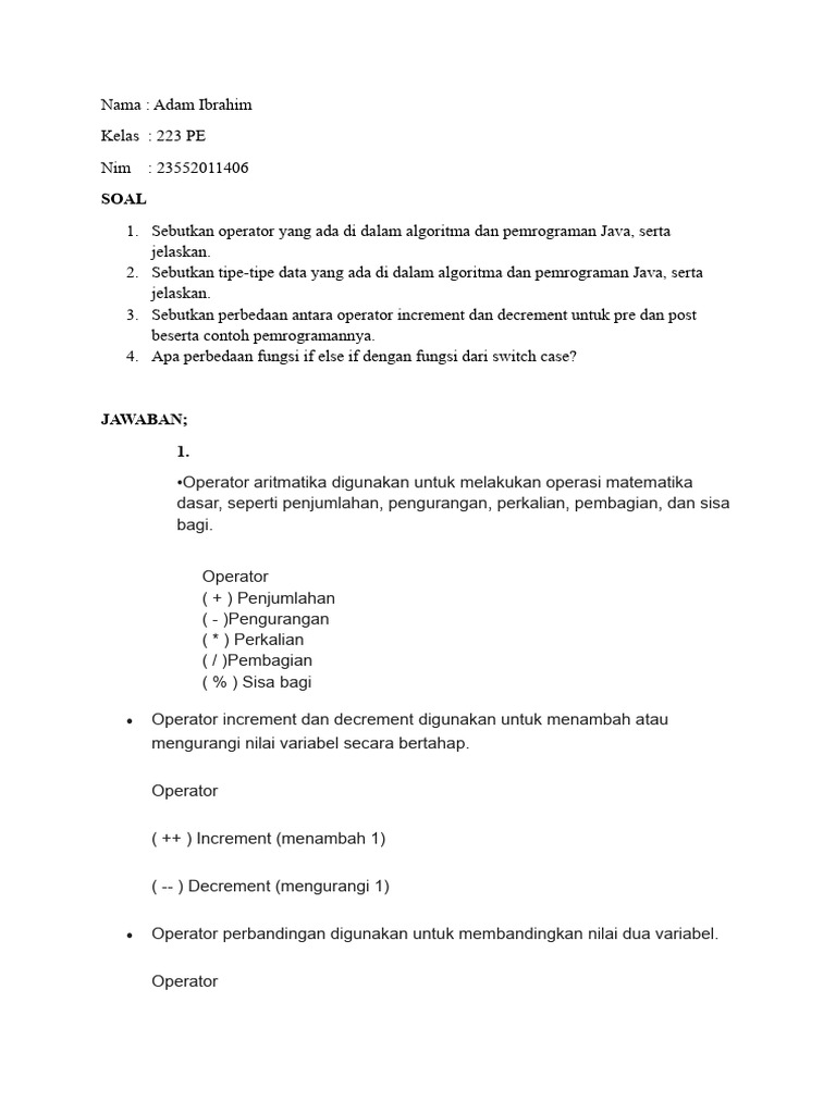 Operator dan Tipe Data dalam Java | PDF