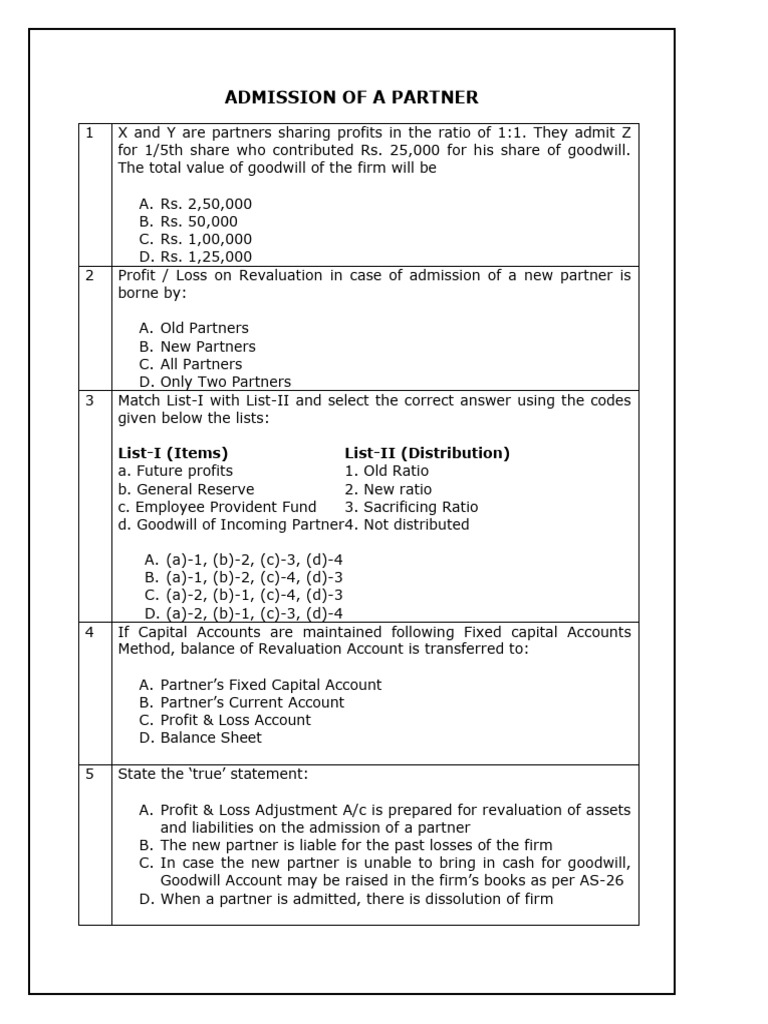 Admission of Partner | PDF