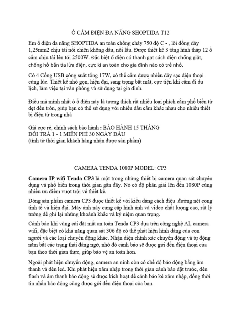 Ổ CẮM ĐIỆN ĐA NĂNG SHOPTIDA T12 | PDF