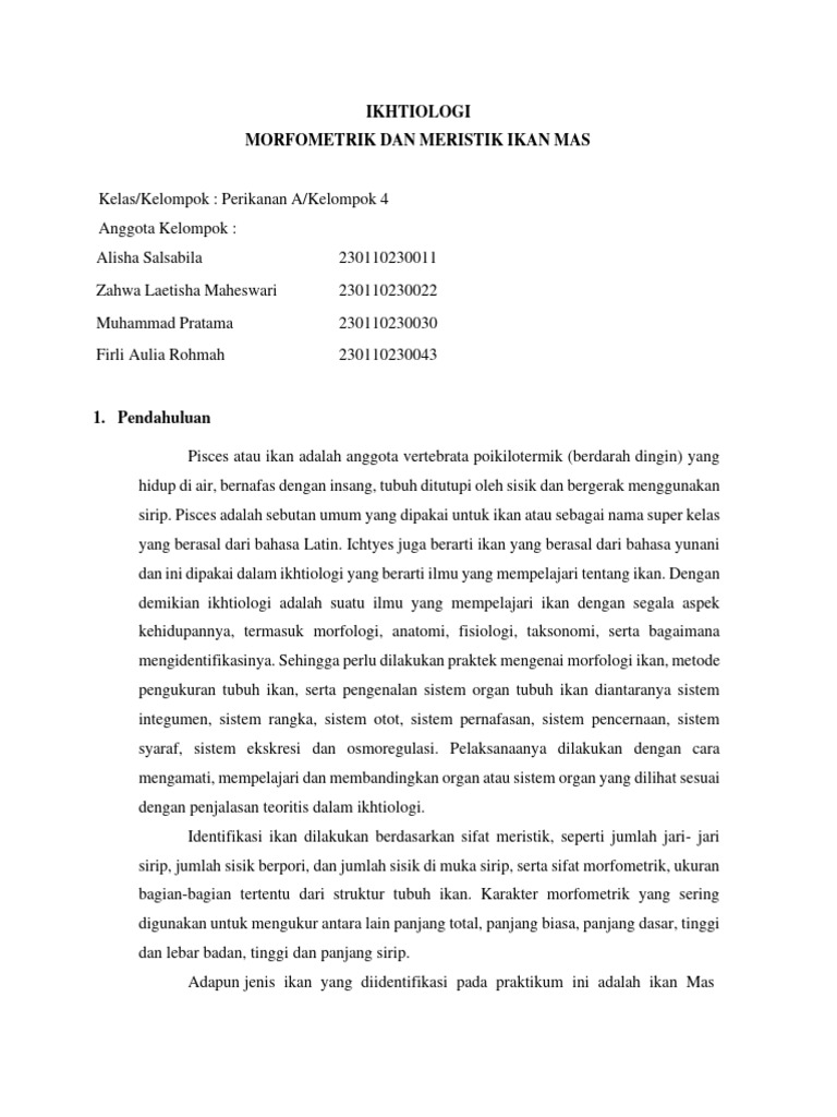Ikhtiologi Morfometrik Dan Meristik Ikan Mas - Kelompok 4 | PDF