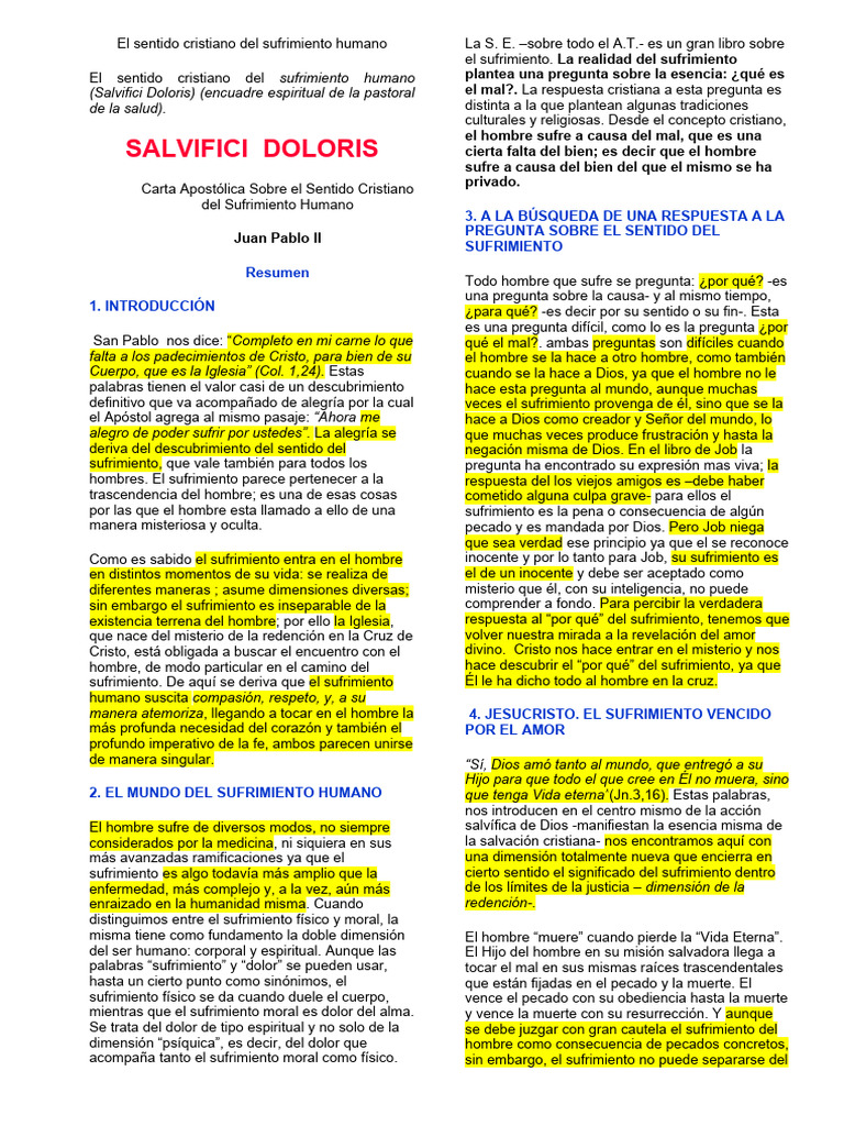 Resumen de Salvifici Doloris - Past. de La Salud Sta. Fé | PDF | Cristo ...