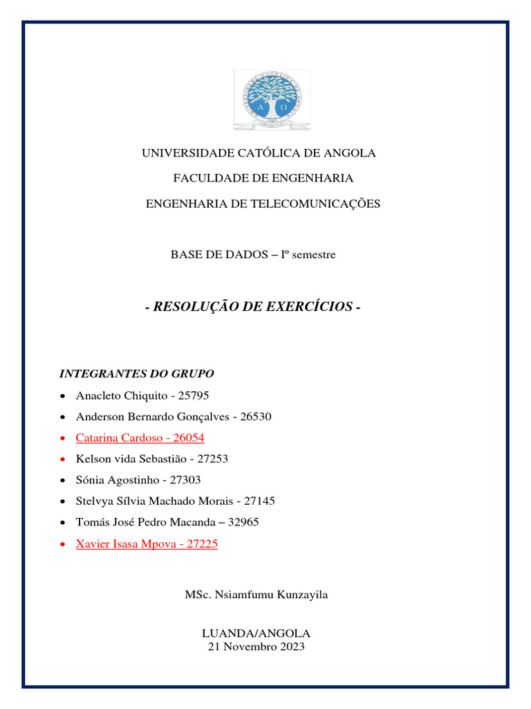 Exercício Base de Dados | PDF