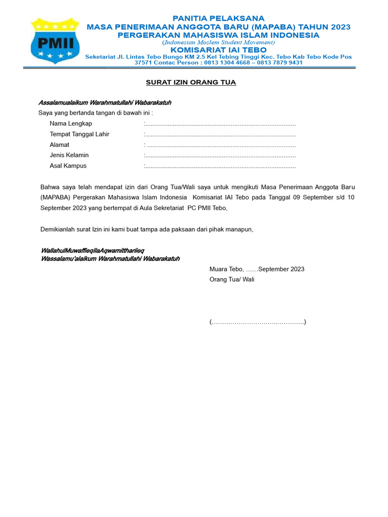 MAPABA 2023 PMII IAI Tebo Registration | PDF