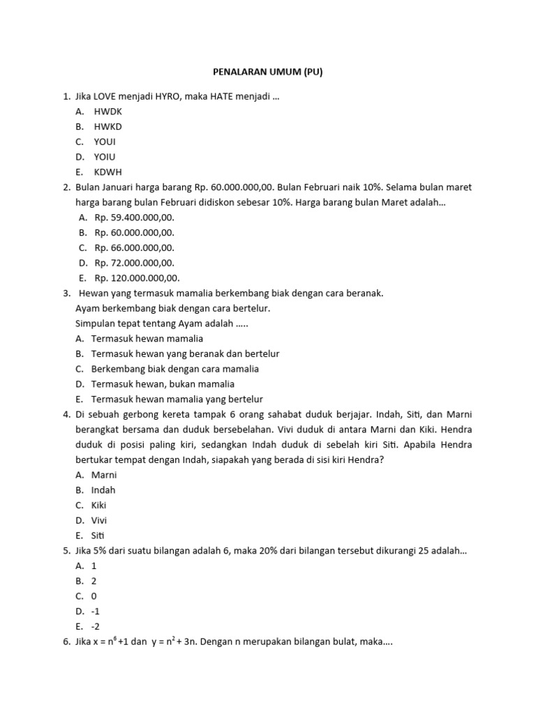 Soal Penalaran Umum Disdik 2024 | PDF