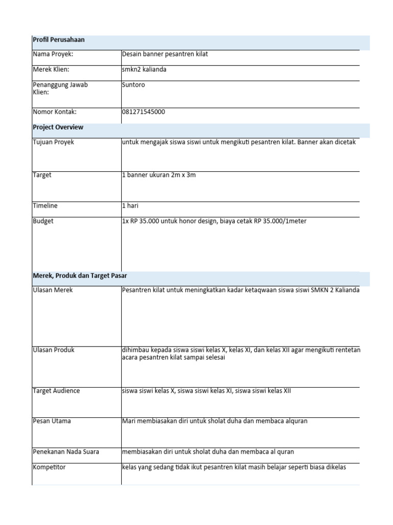 Design Brief Banner Pesntren Kilat | PDF