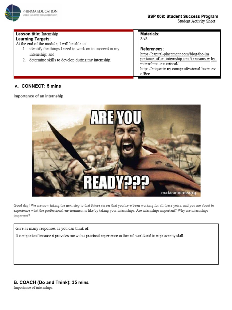 SSP 008 - Ace Module Internship (Sas) | PDF | Internship | Job Hunting