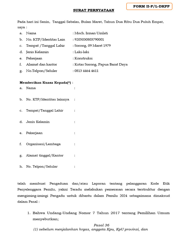 Form-II-P-DKPP-KPU R4 | PDF