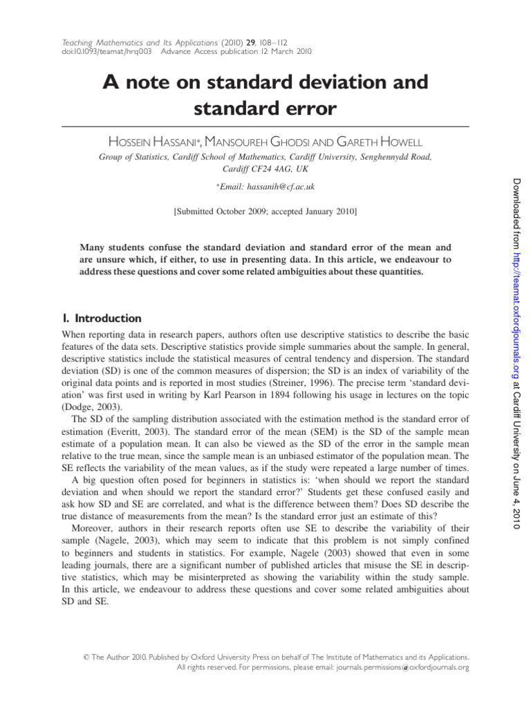 Standard Deviation and Standard Error | PDF | Standard Deviation | Standard Error