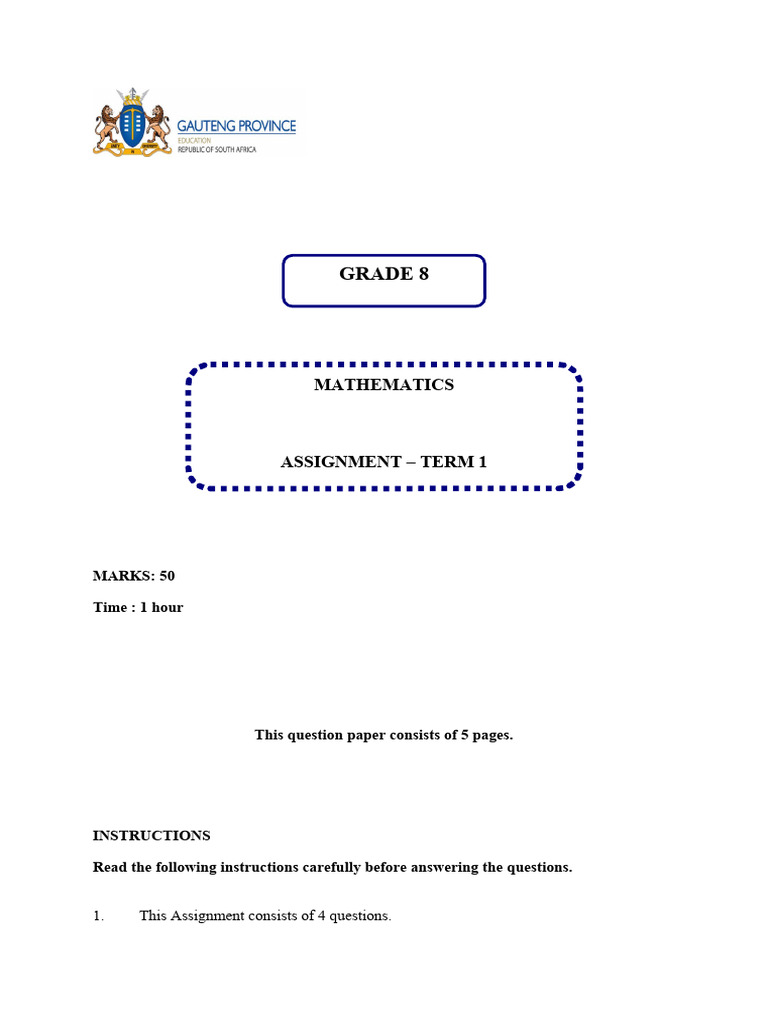 Gr 8 Maths Assignment Term 1 | PDF