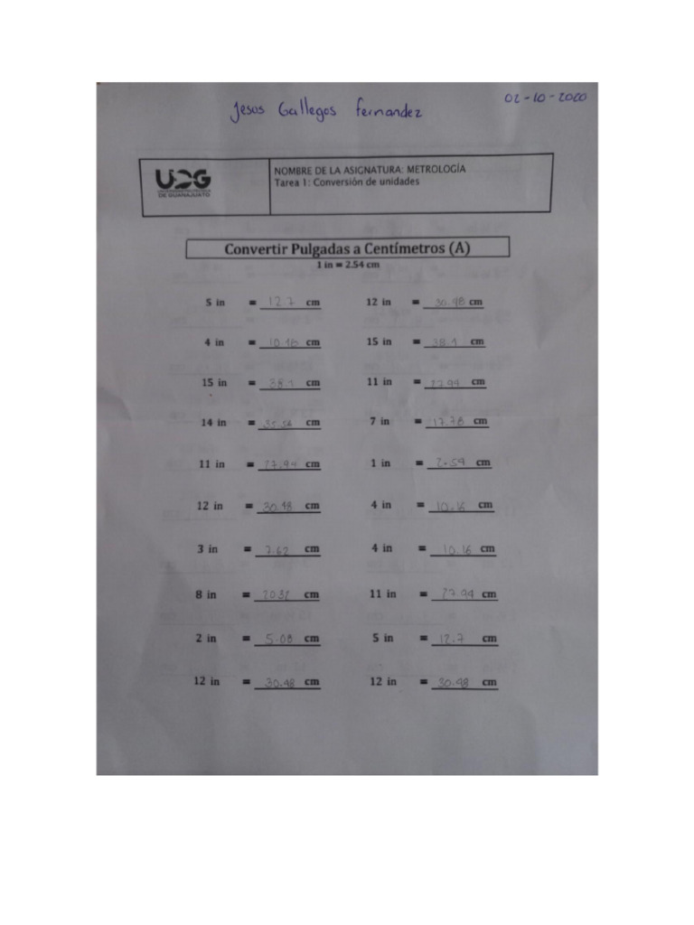 Tarea#01 Conversión de Unidades Metrologia | PDF