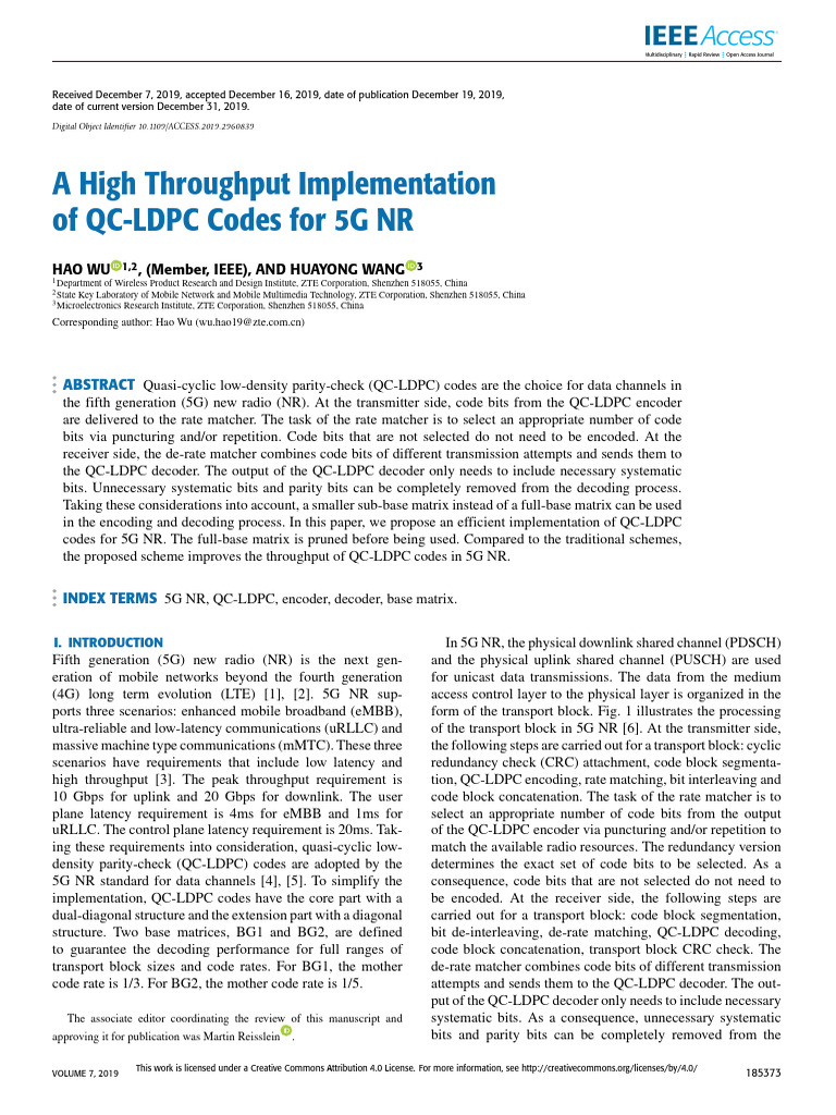 A High Throughput Implementation of QC-LDPC Codes | PDF | Computer Science | Computing