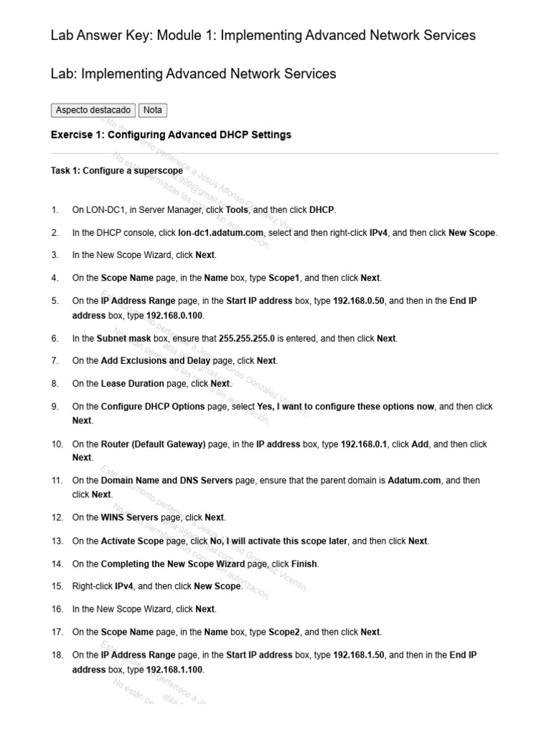 20412D - Lab Answer Key Module 1 - Implementing Advanced Network Services | PDF
