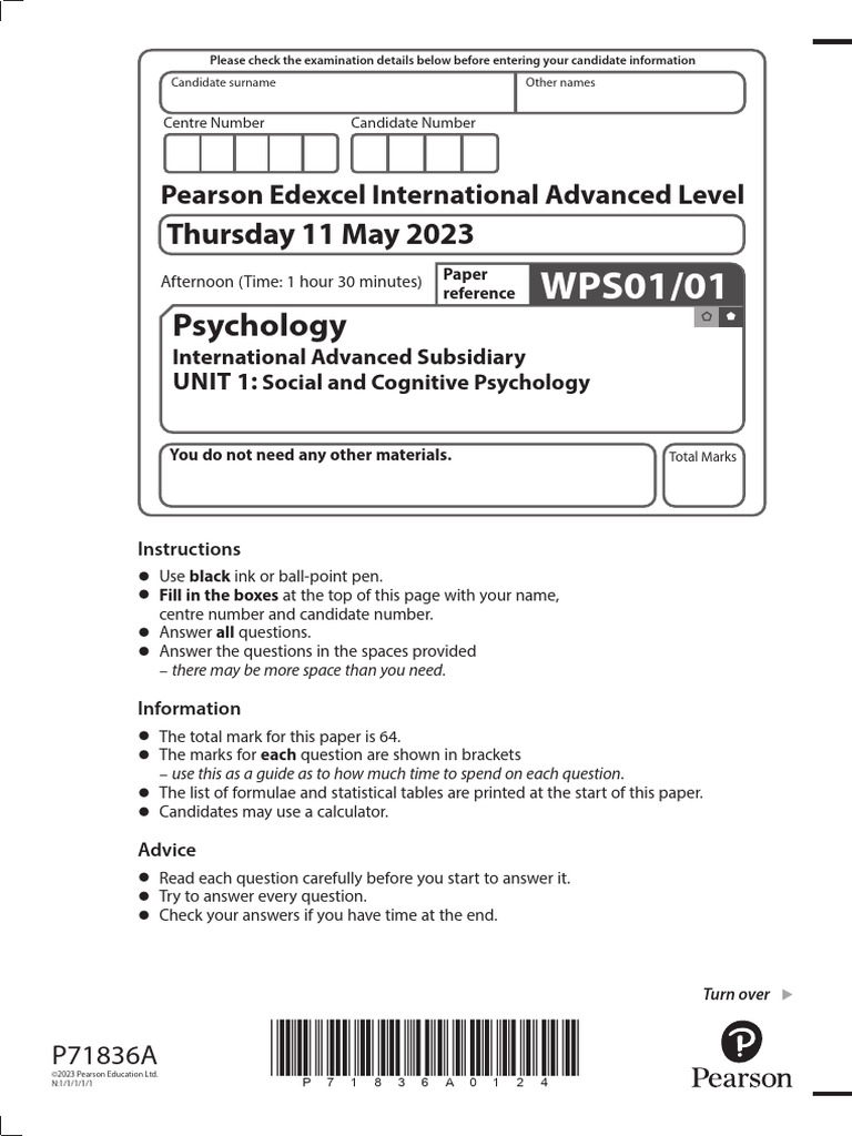 Ial Edexcel Psychology May 2023 Paper 1 | PDF | Statistical Analysis ...