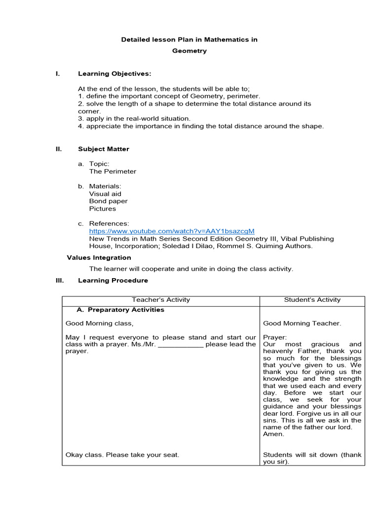 LESSON PLAN Perimeter | Download Free PDF | Length | Triangle