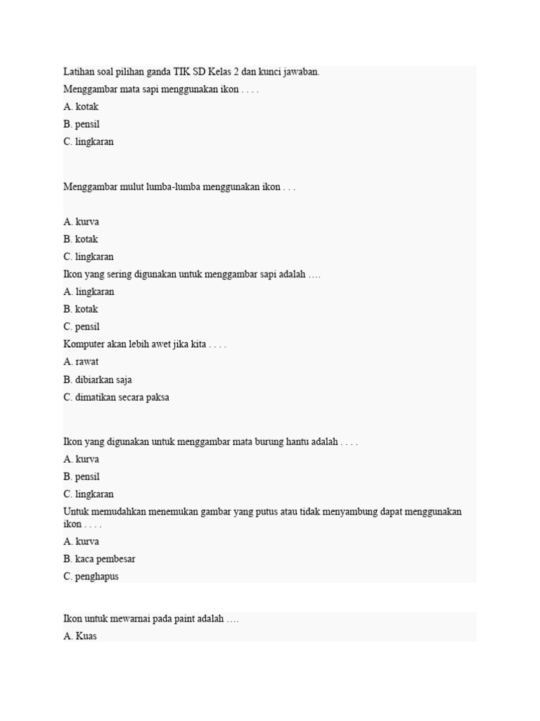 Soal Tik Kelas 2 SD | PDF