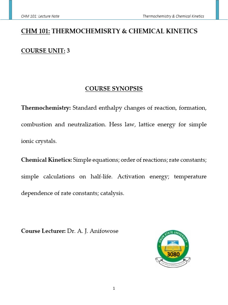 CHM 101 Lecture Note On Thermo Chemical Kinetics | Download Free PDF | Reaction Rate | Catalysis