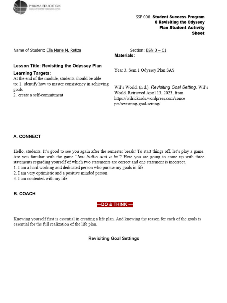 SSP 008 - Odyssey Plan Sas 1 | PDF | Goal | Behavioural Sciences