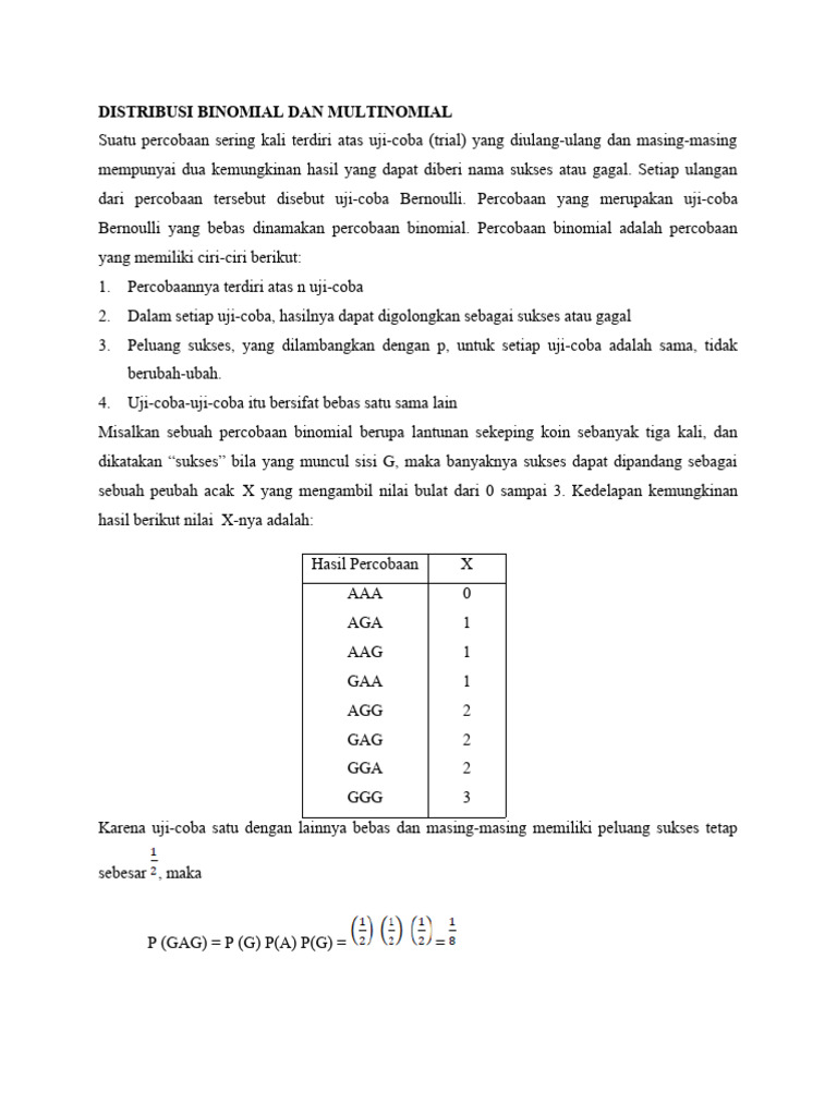 Teori Peluang Distribusi Biomial | PDF | Metode & Bahan Ajar