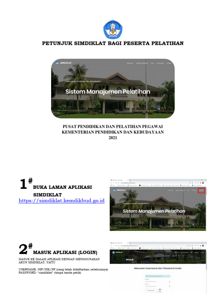 Petunjuk Simdiklat Bagi Peserta Pelatihan | PDF