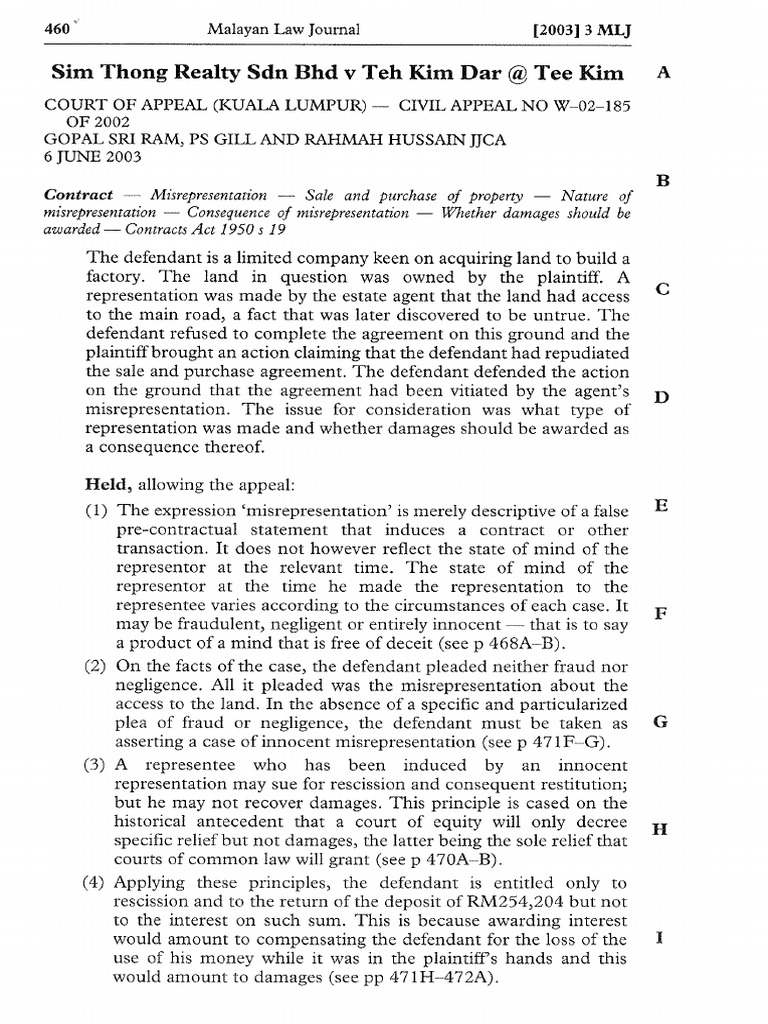SIM THONG REALTY SDN BHD v TEH KIM DAR @ TEE KIM | PDF