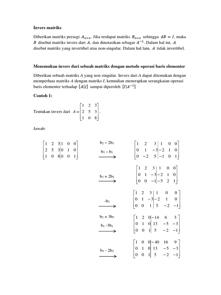 Invers Matriks dengan Operasi Baris Elementer | PDF
