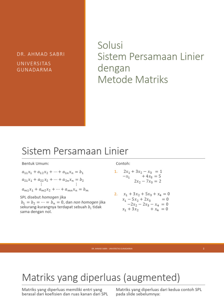 09 Solusi Sistem Persamaan Linier Dengan Metode Matriks | PDF