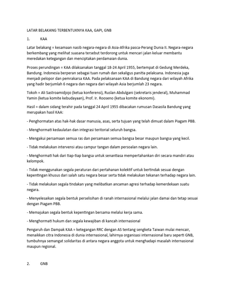 Latar Belakang Terbentuknya Kaa, GNB, Gapi | PDF | Politik | Ilmu Sosial