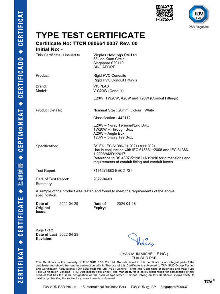 Vicplas Type Test Certificate 080664 | PDF | Pipe (Fluid Conveyance)