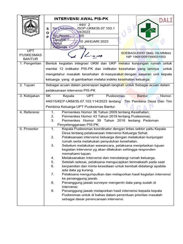 Sop Itervensi Awal Pis PK | PDF
