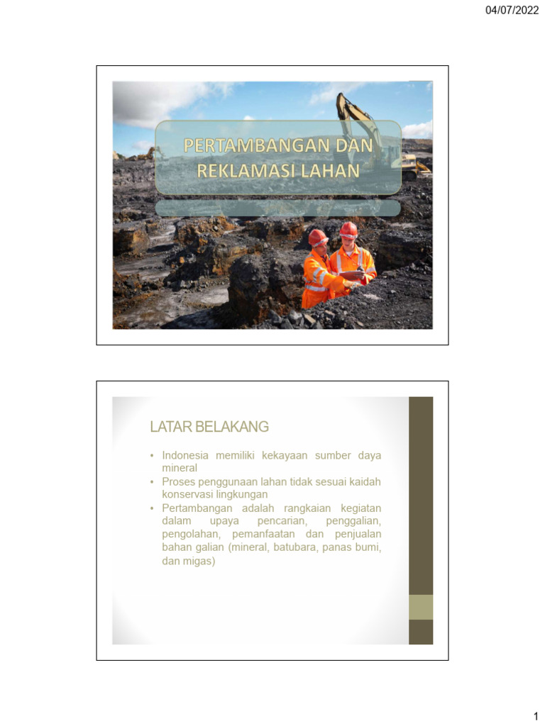 Pertambangan Dan Reklamasi Lahan | PDF