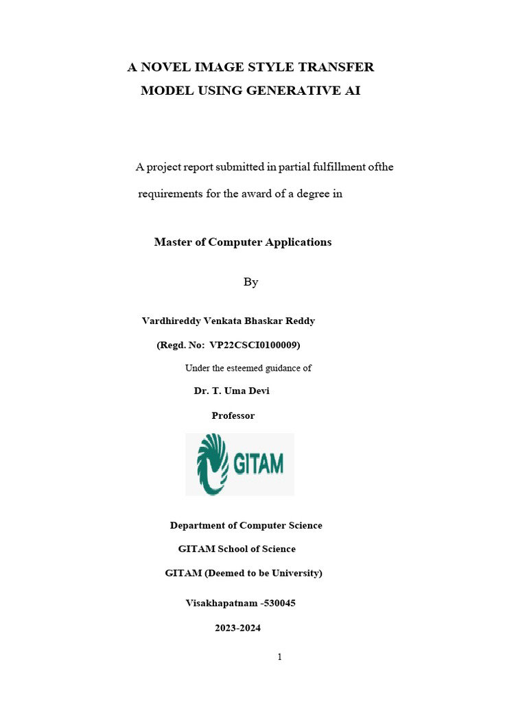A Novel Image Style Transfer Model Using Generative AI | PDF ...