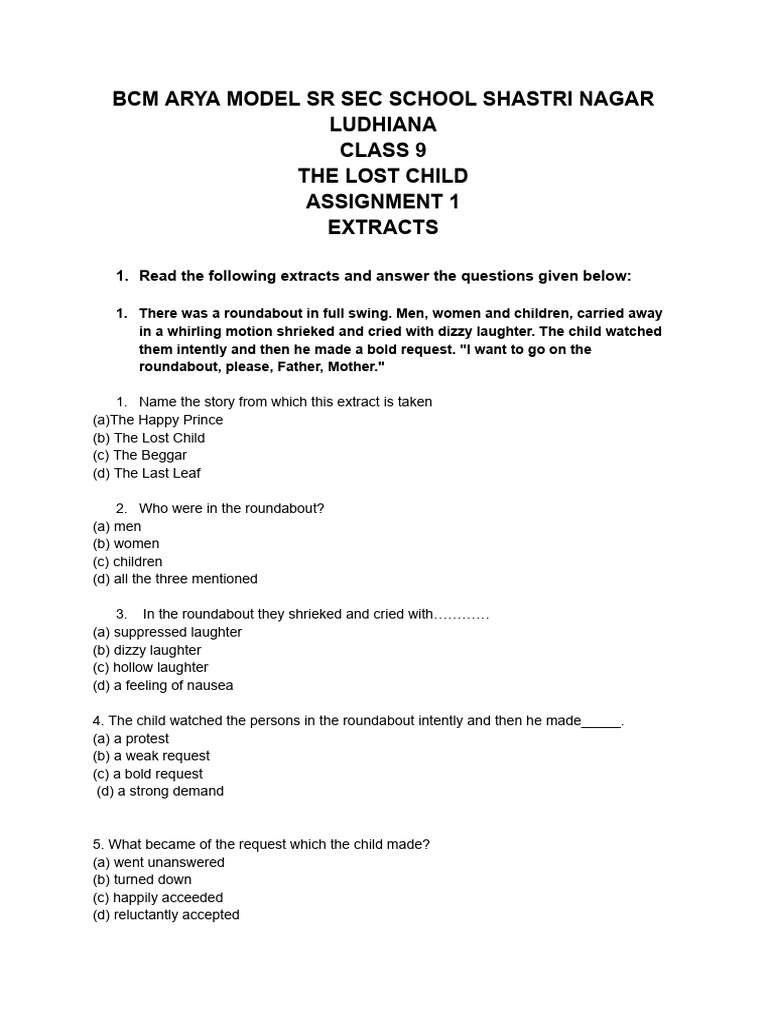 861-C-73741-The Lost Child Assignment 1 Extracts | PDF