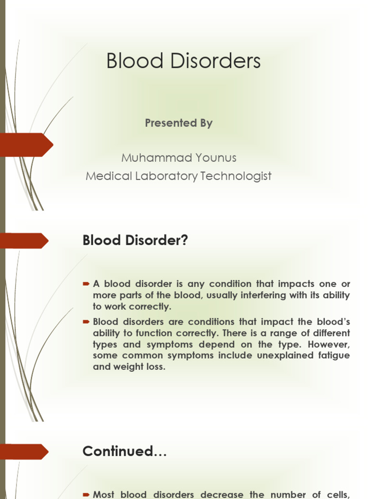 Overview of Blood Disorders | PDF | Haemophilia | Anemia
