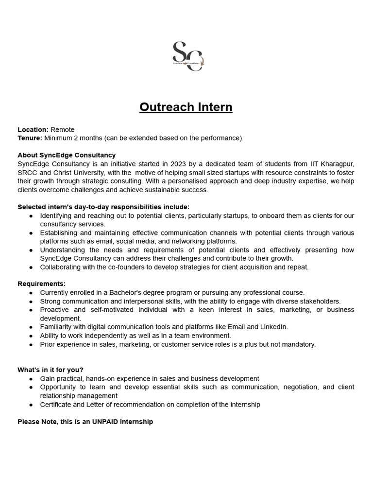 Outreach Intern | Download Free PDF | Internship | Job Hunting