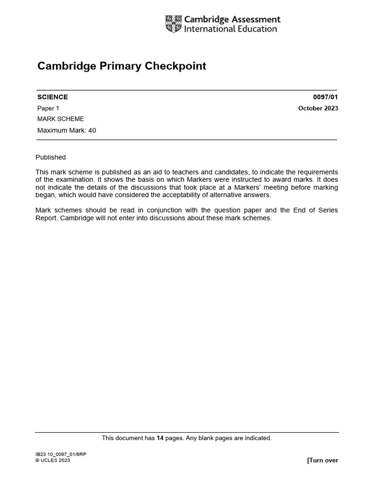 Year 6 Science Checkpoint Mark Scheme | PDF