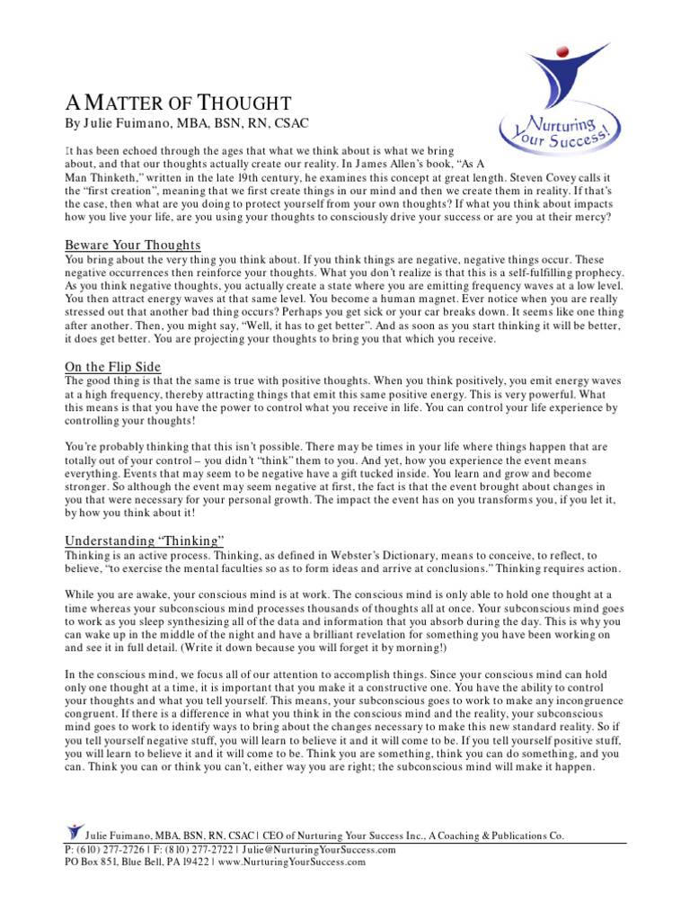 A Matter of Thought | PDF | Thought | Mind